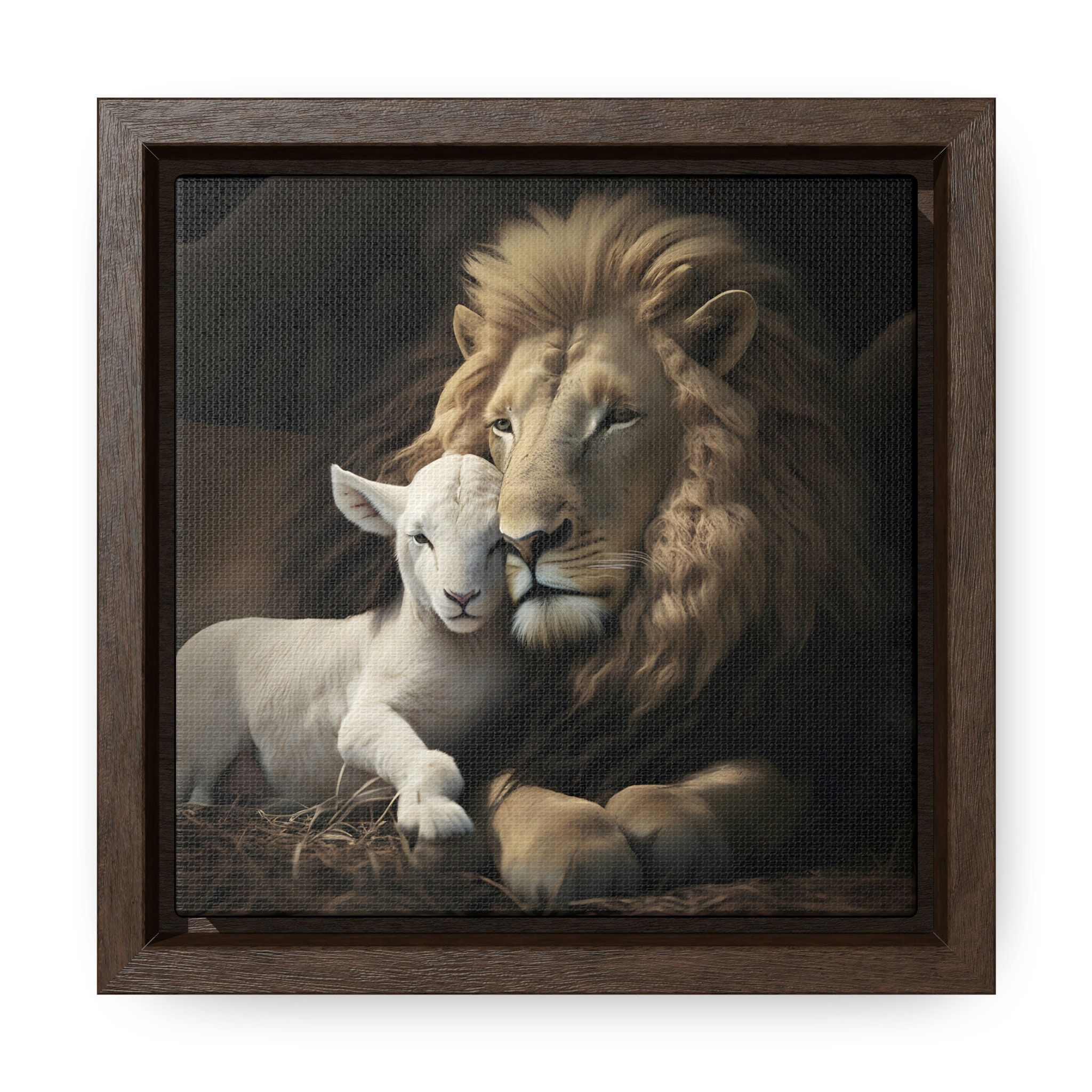 Framed Canvas Print: Lion and Lamb Wall Art Christian Faith Home Decor ...