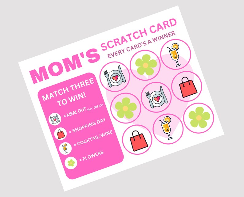Moms Scratch Card, Treat Mom, Gifts for Mom, Mother's Day, Christmas ...