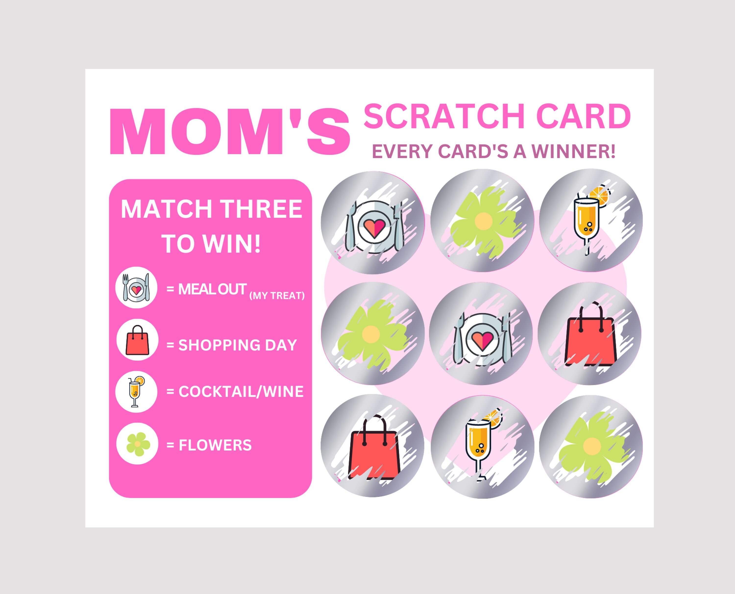 Moms Scratch Card, Treat Mom, Gifts for Mom, Mother's Day, Christmas ...