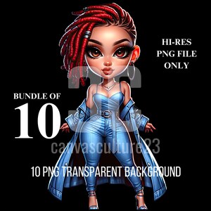 10 Digital Hispanic American Chibi Woman in Stylish Denim With Red ...