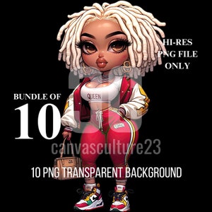 African American Manga Chibi Woman Digital Art 10 PNG Bundle Blonde ...