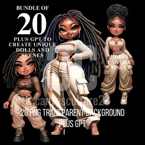 20 PNG Bundle: Sassy Curvy Black Woman in Chibi Style, Fashionable ...