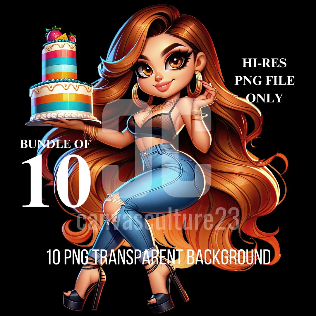 Chibi-style Fashionista: Hispanic Woman With Cake - Digital Art ...