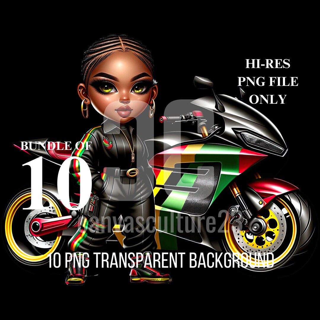 African American Woman With Motorcycle - Exclusive Digital Art Bundle ...