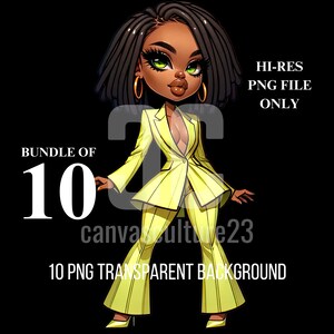 Bundle 10 PNG African American Chibi Woman With Dreadlocks in Neon ...