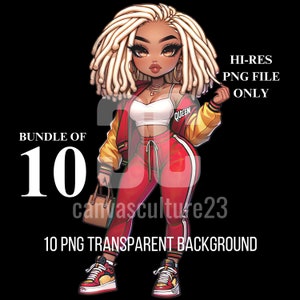 African American Manga Chibi Woman Digital Art 10 PNG Bundle Blonde ...