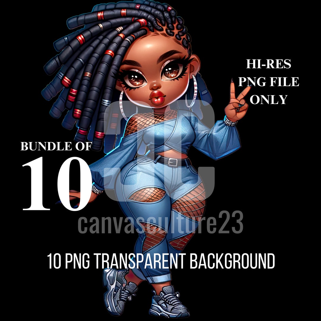 Bundle of 10 Pngs Transparent Background Curvy African American Chibi ...