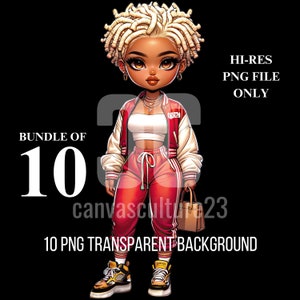 African American Manga Chibi Woman Digital Art 10 PNG Bundle Blonde ...
