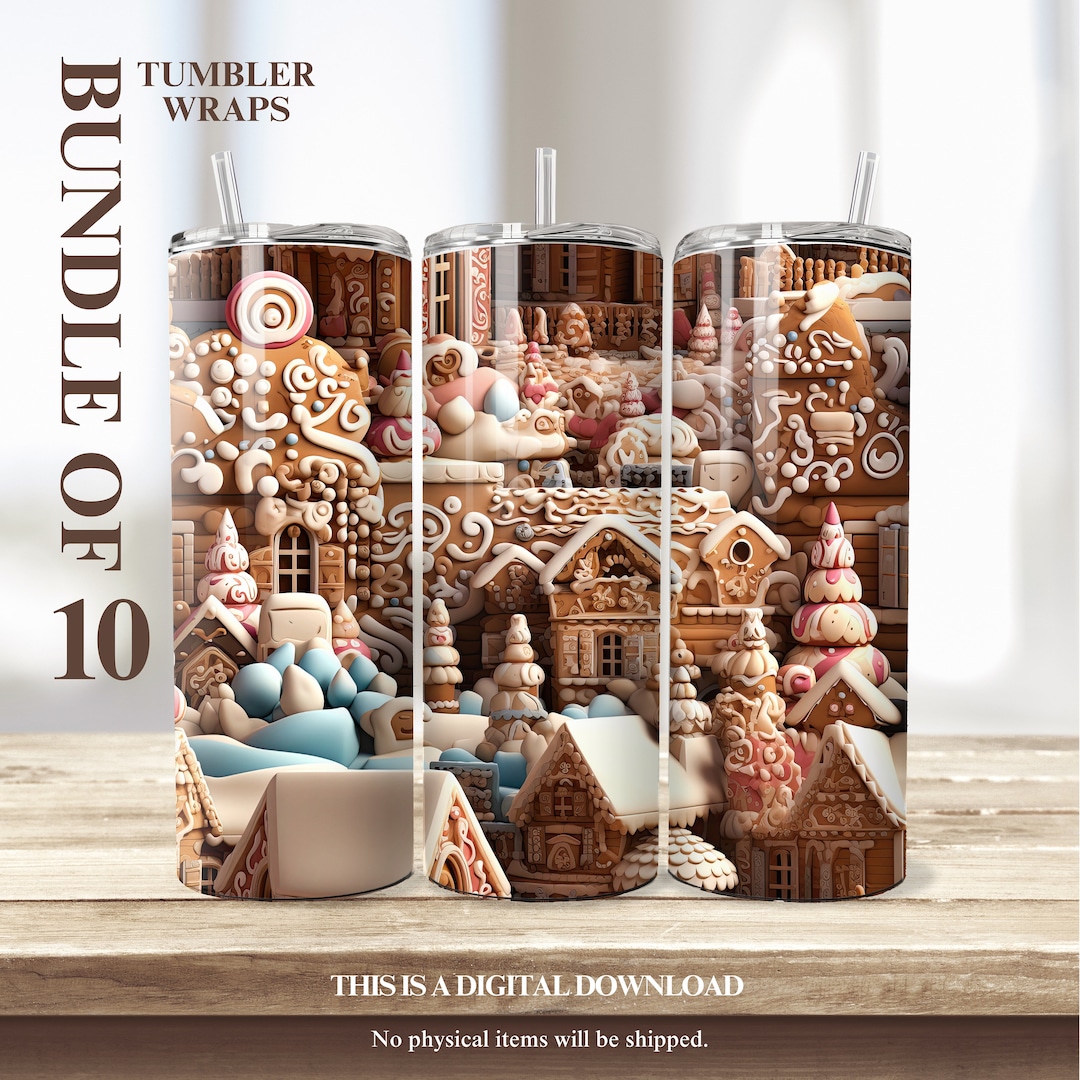 Bundle of 10 Seamless 20oz Digital Tumbler Wraps 3D Cartoon Christmas ...