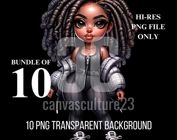 10 African American Chibi Woman With Dreadlocks, Black Crop Top and ...
