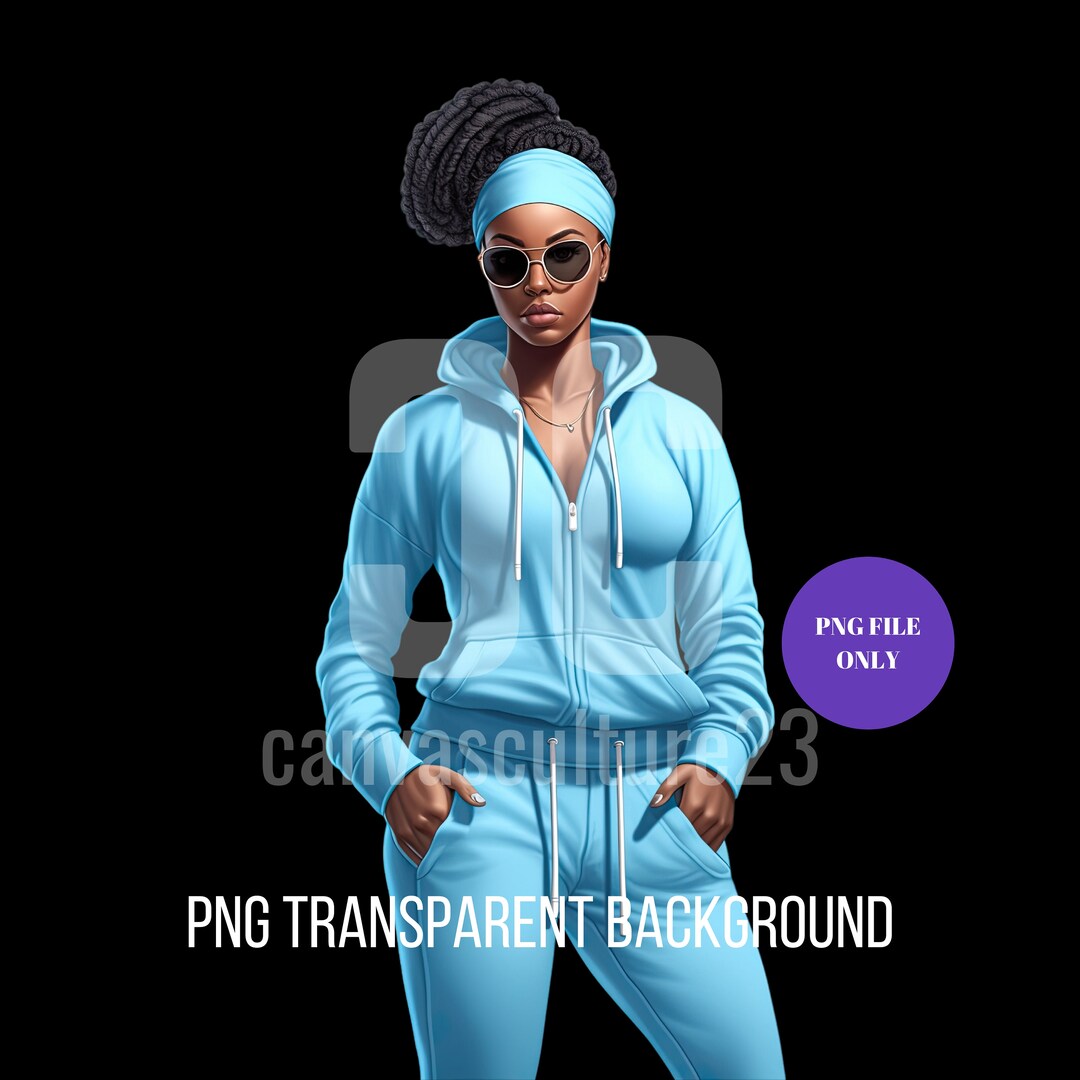 10 for 10 Sporty Baby Blue Tracksuit PNG Bundle Black Woman Braided ...
