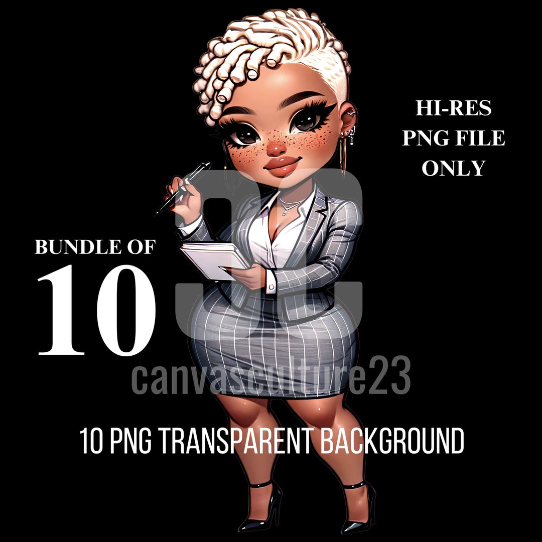10 Digital Chibi Business Fashionista: Curvy, Light-skinned Black Woman ...