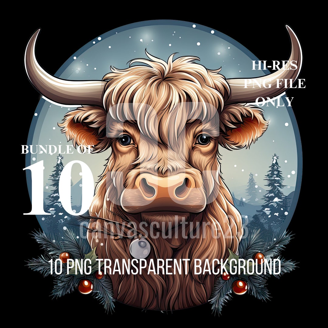 Exclusive Christmas Highland Cow 10 PNG Transparent Files Bundle ...