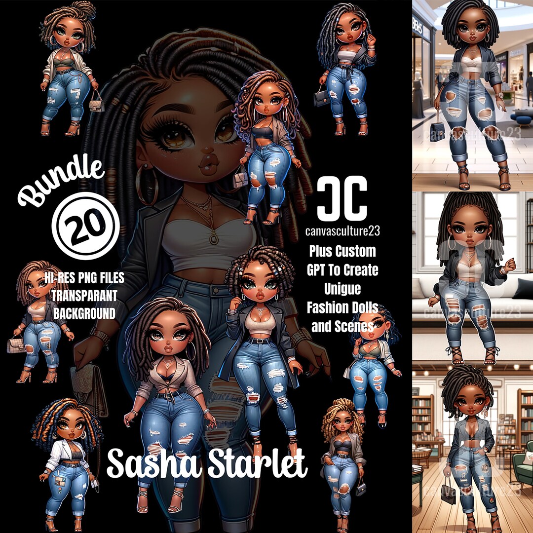 20 Curvy Chic Chibi Doll African American Fashionista Pngs Great for ...