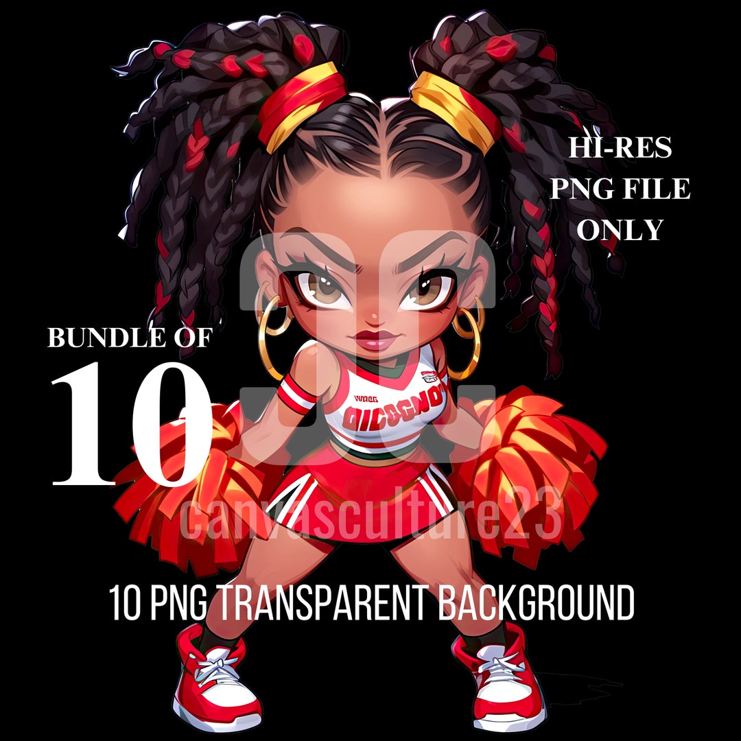 Exclusive 10-PNG Transparent Bundle: Black American Chibi Girl in Red ...