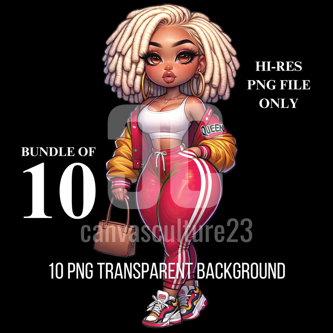 African American Manga Chibi Woman Digital Art 10 PNG Bundle Blonde ...