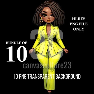 Bundle 10 PNG African American Chibi Woman With Dreadlocks in Neon ...