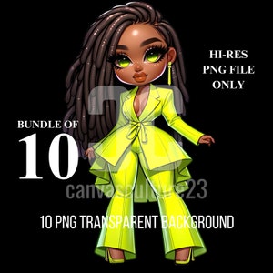 Bundle 10 PNG African American Chibi Woman With Dreadlocks in Neon ...
