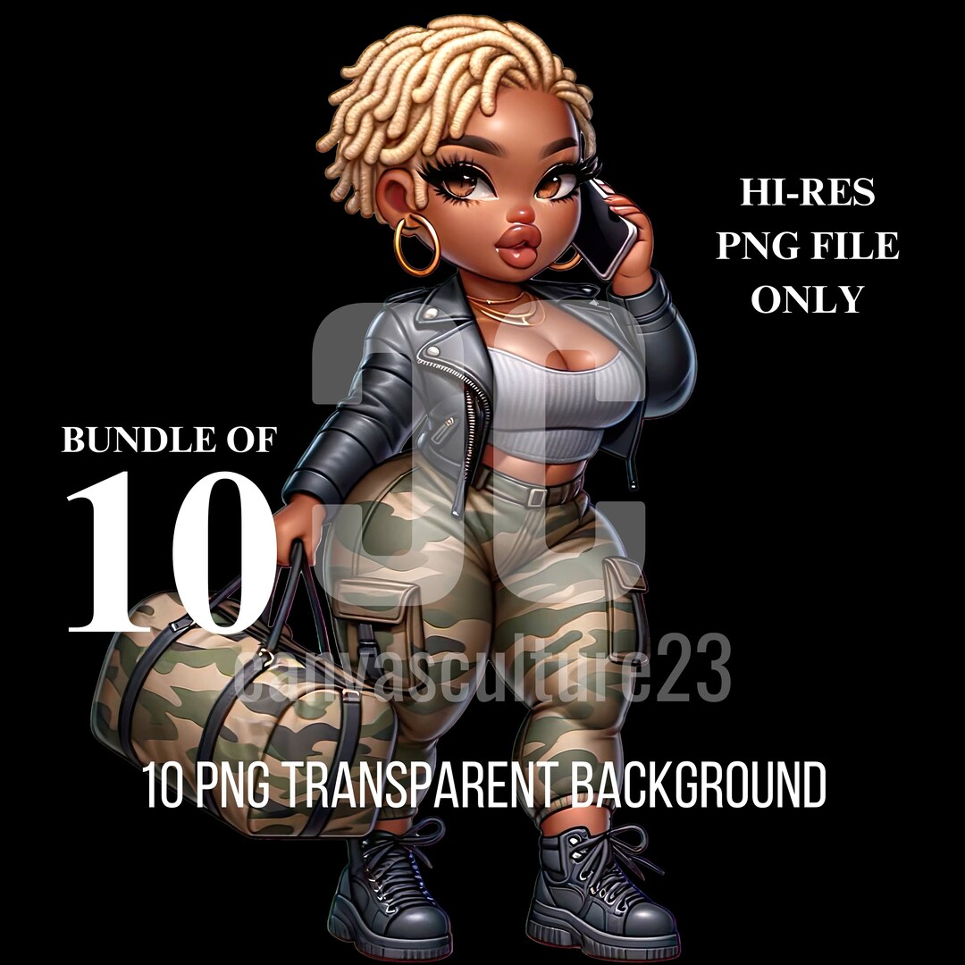Unique Curvy African American Chibi Woman Digital Art Realistic Style