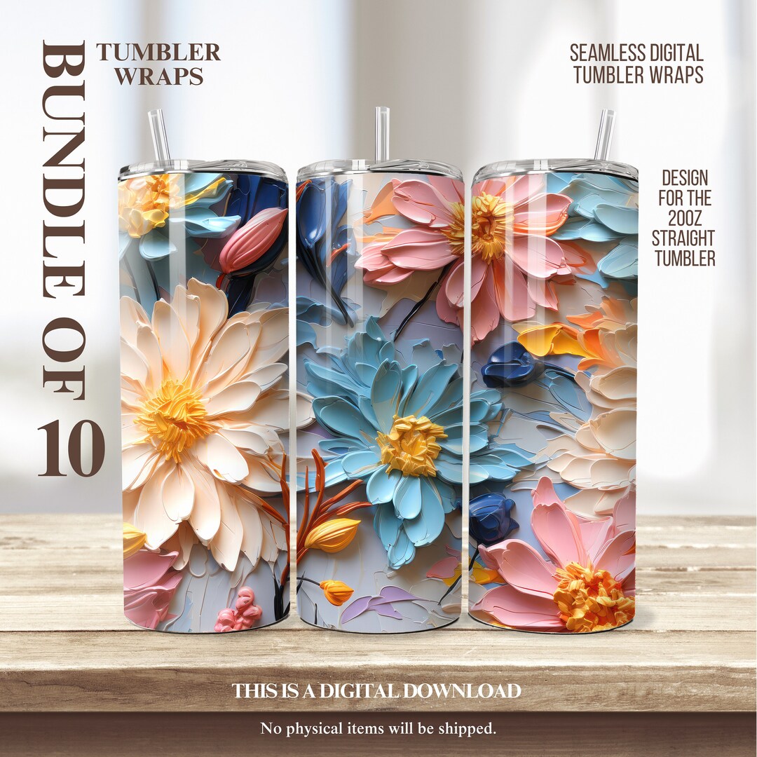 Exquisite 10-pack PNG Seamless 20oz Tumbler Wraps Vibrant Floral ...