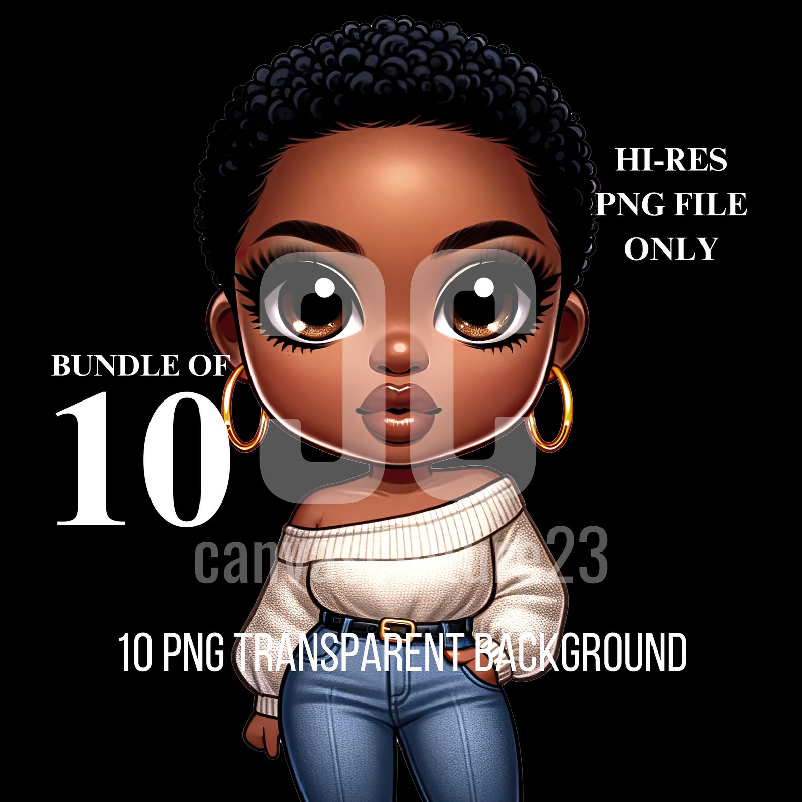 Lot de 10 Chibi ronds afro-américains avec des cheveux courts style ...