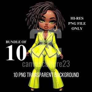 Bundle 10 PNG African American Chibi Woman With Dreadlocks in Neon ...