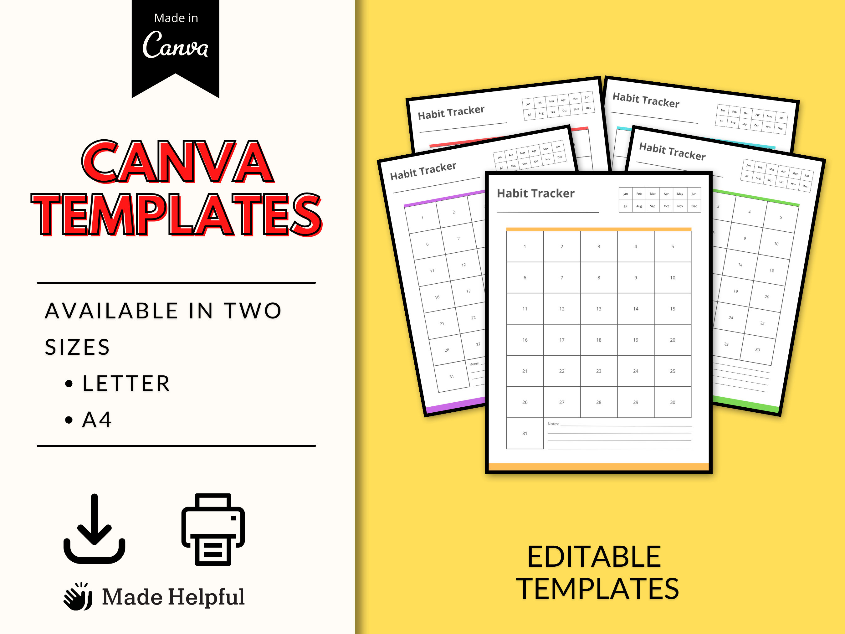 Monthly Habit Tracker Printable Routine Tracker Canva Template Habit ...