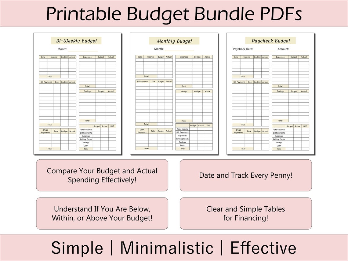 Budget Template Bundle PDF Printable, Monthly Budget Template, Bi ...