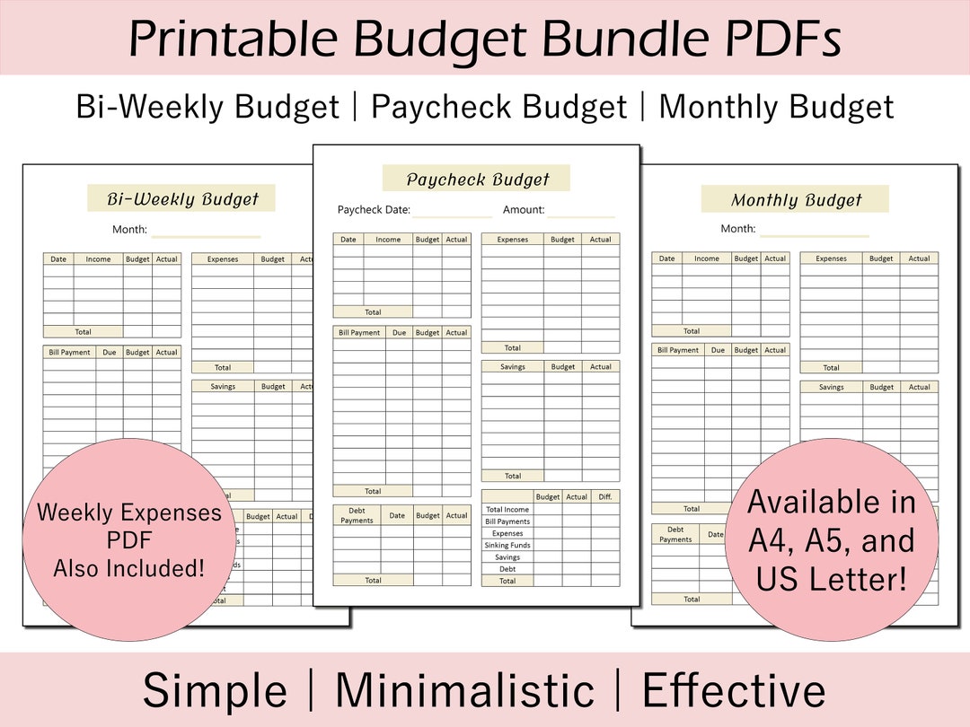 Budget Template Bundle PDF Printable, Monthly Budget Template, Bi ...