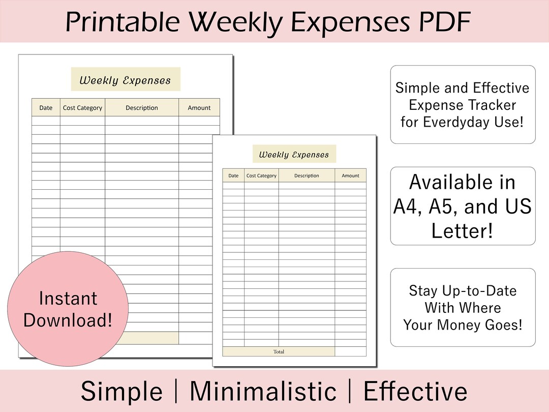 Weekly Expense Tracker, Printable Budget, PDF Budget Planner, A4, A5 ...