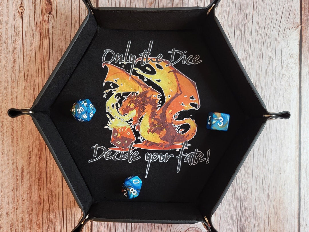 Dragon Breathing Fire on D20 Dice Tray, Foldable Hexagon Velvet Dice ...