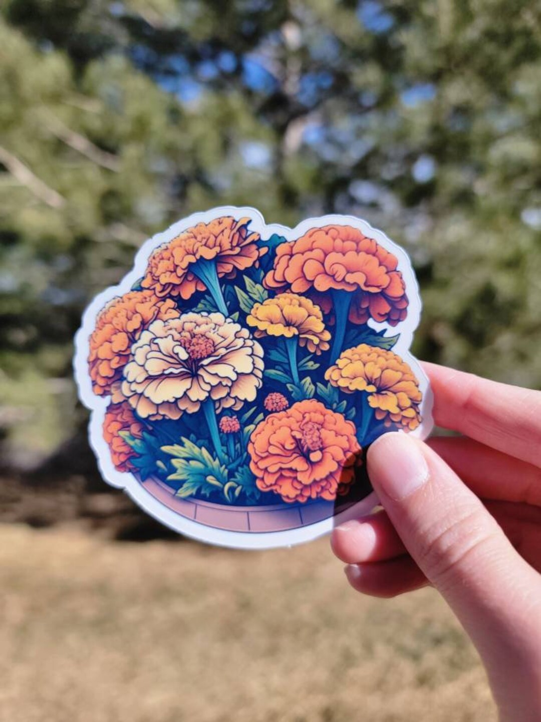 Vibrant Marigold Flowers Die Cut Sticker for Decorating and ...