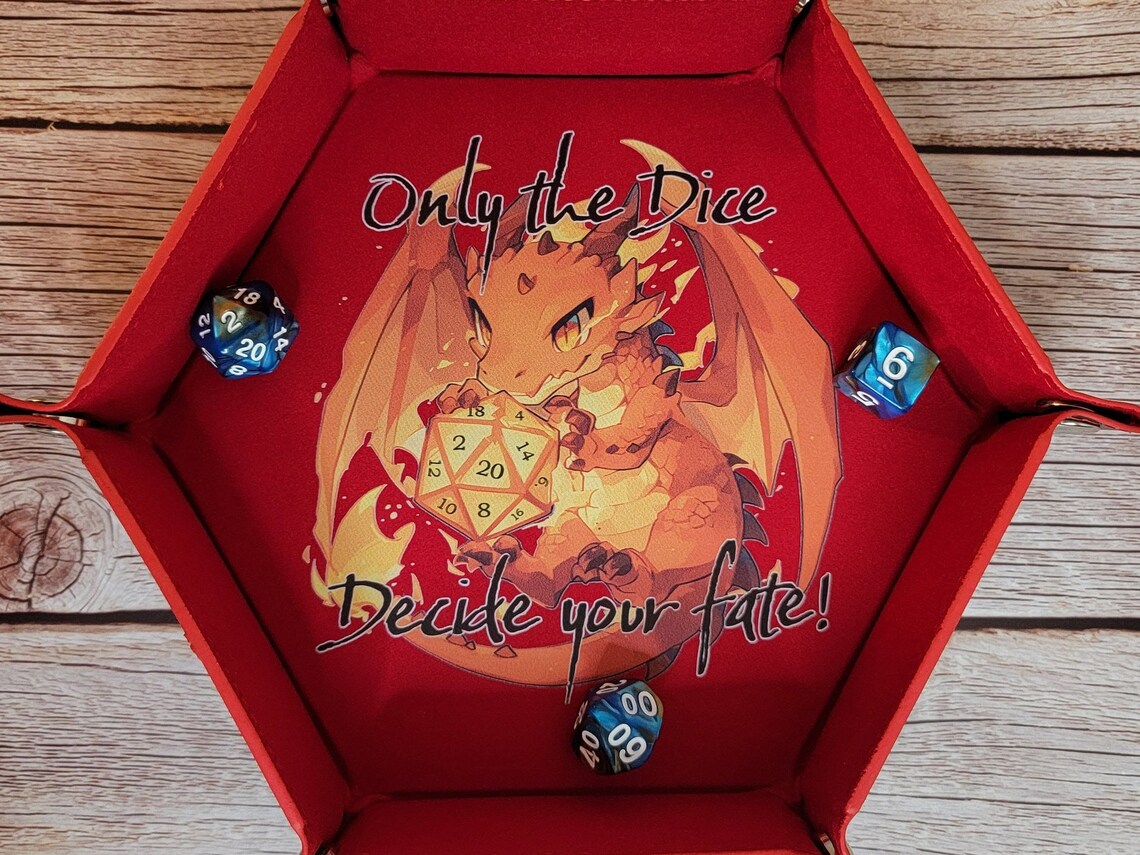Fire Dragon D20 Dice Tray, Foldable Hexagon Velvet Dice Tray Only the ...