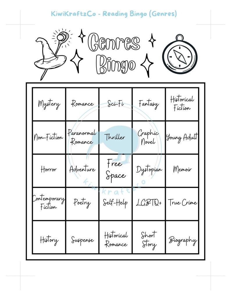 Book Genres Reading Bingo Printable Sheet Classic Size Planner Insert ...