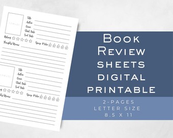Book Review Printable: Reading Journal Insert (letter Size) (digital ...