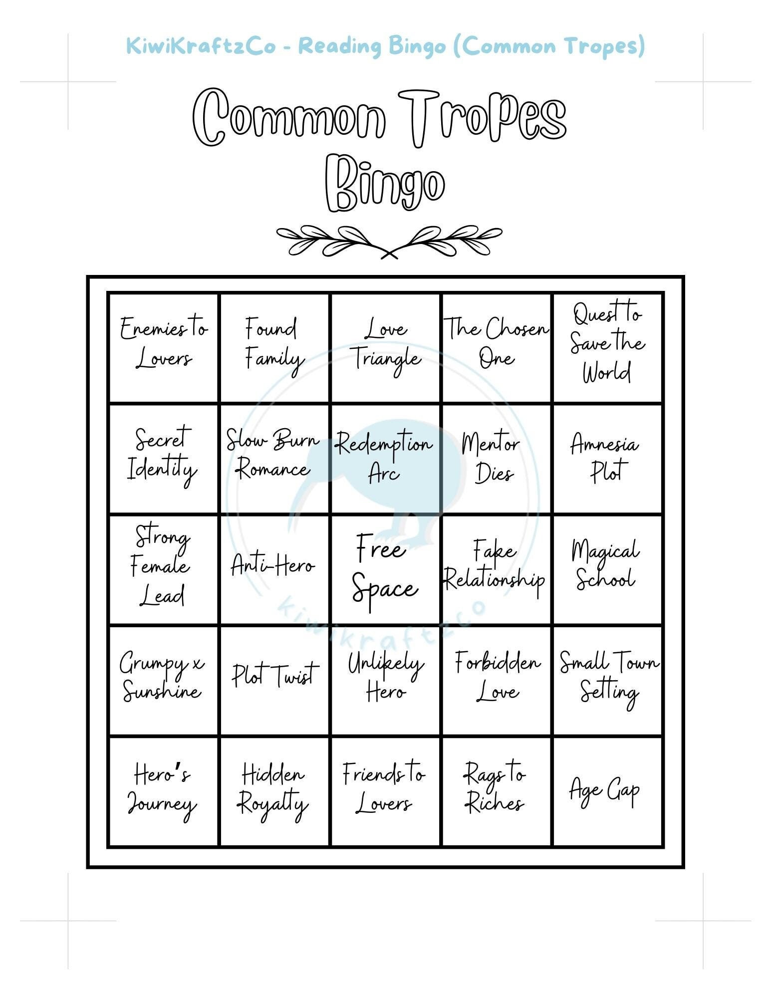 Common Tropes Reading Bingo Printable Sheet Classic Size Planner Insert ...