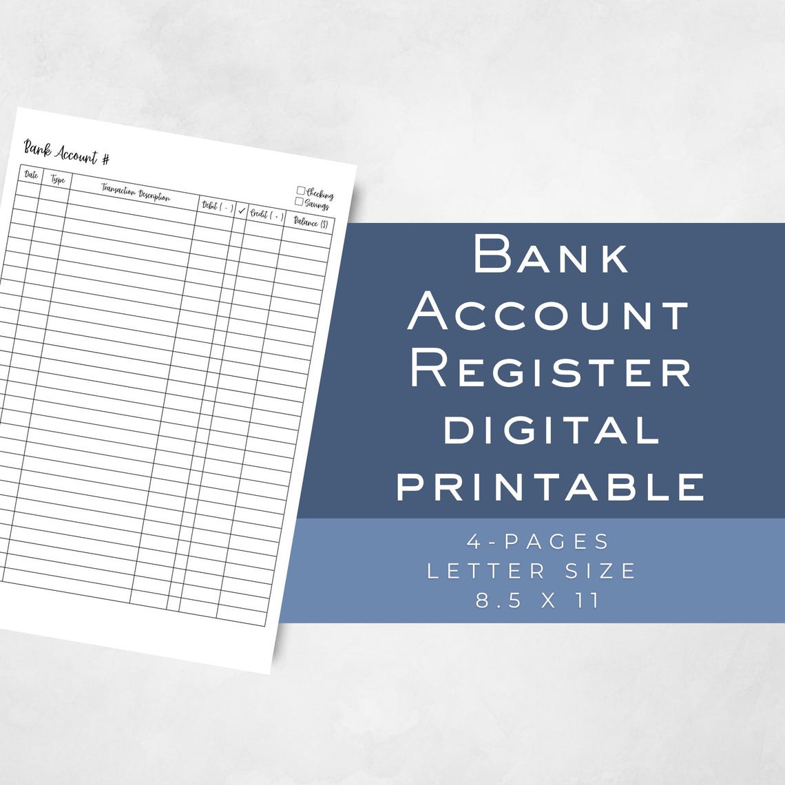 Printable Bank Account Register: Budget & Expense Tracker (digital ...
