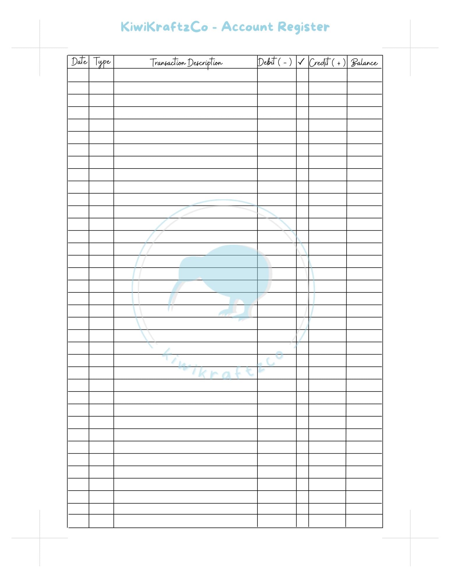 Digital Printable Bank Account Register Classic Size Planner Insert ...