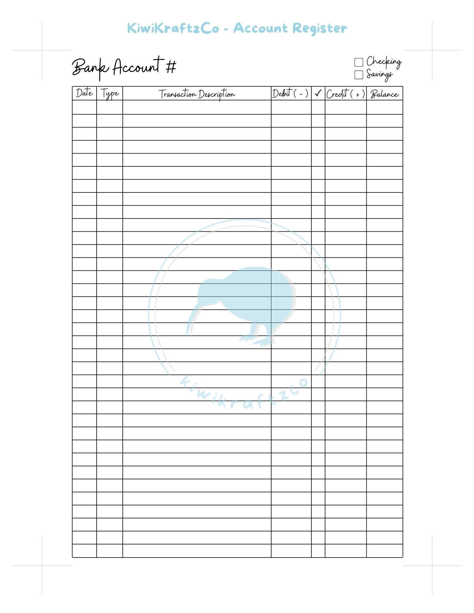 Digital Printable Bank Account Register Classic Size Planner Insert ...