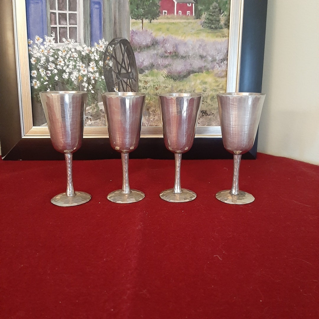 4 Hammered Pewter Digestive Glasses Handmade - Etsy
