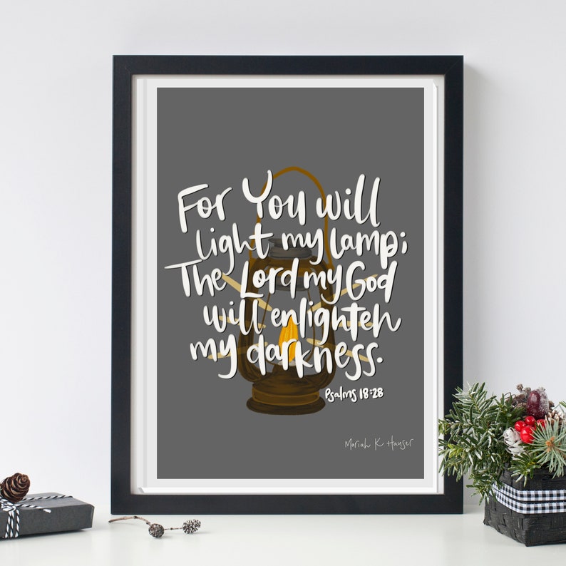 Hand-lettered Psalm 18:28 Wall Art Digital Print Wall Decor Bible Verse ...