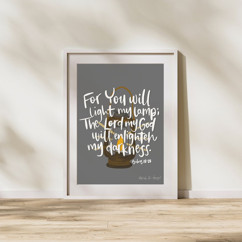 Hand-lettered Psalm 18:28 Wall Art Digital Print Wall Decor Bible Verse ...