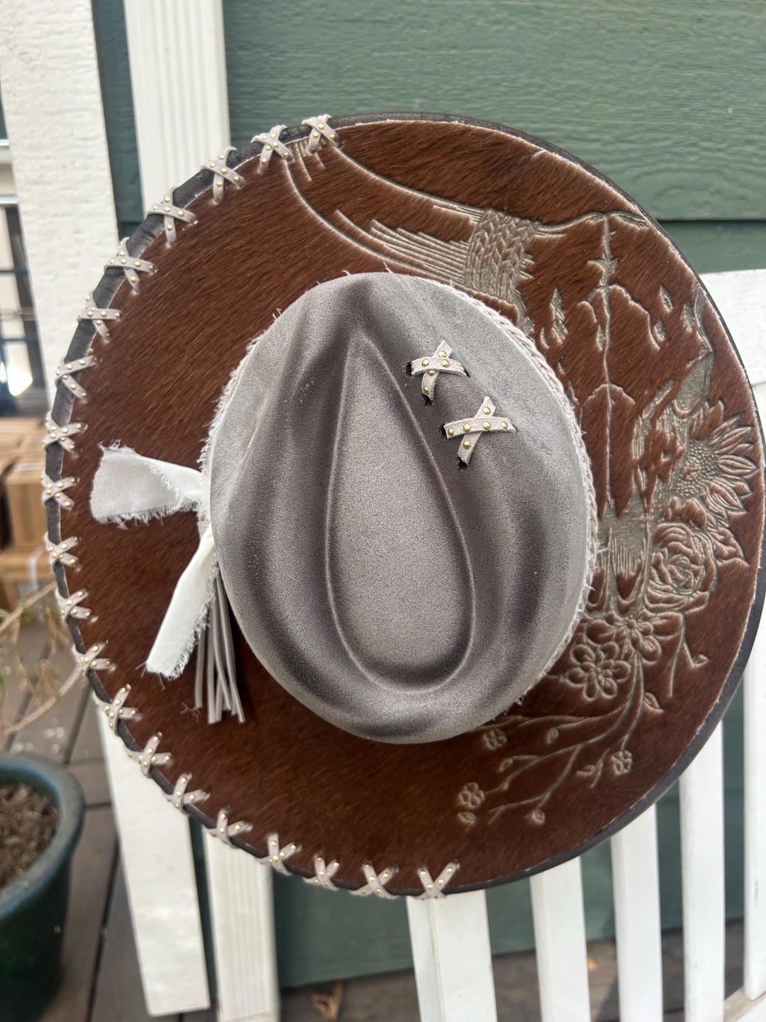 Laser Engraved Cowhide Fedora Hat – Western Wide Brim - Etsy