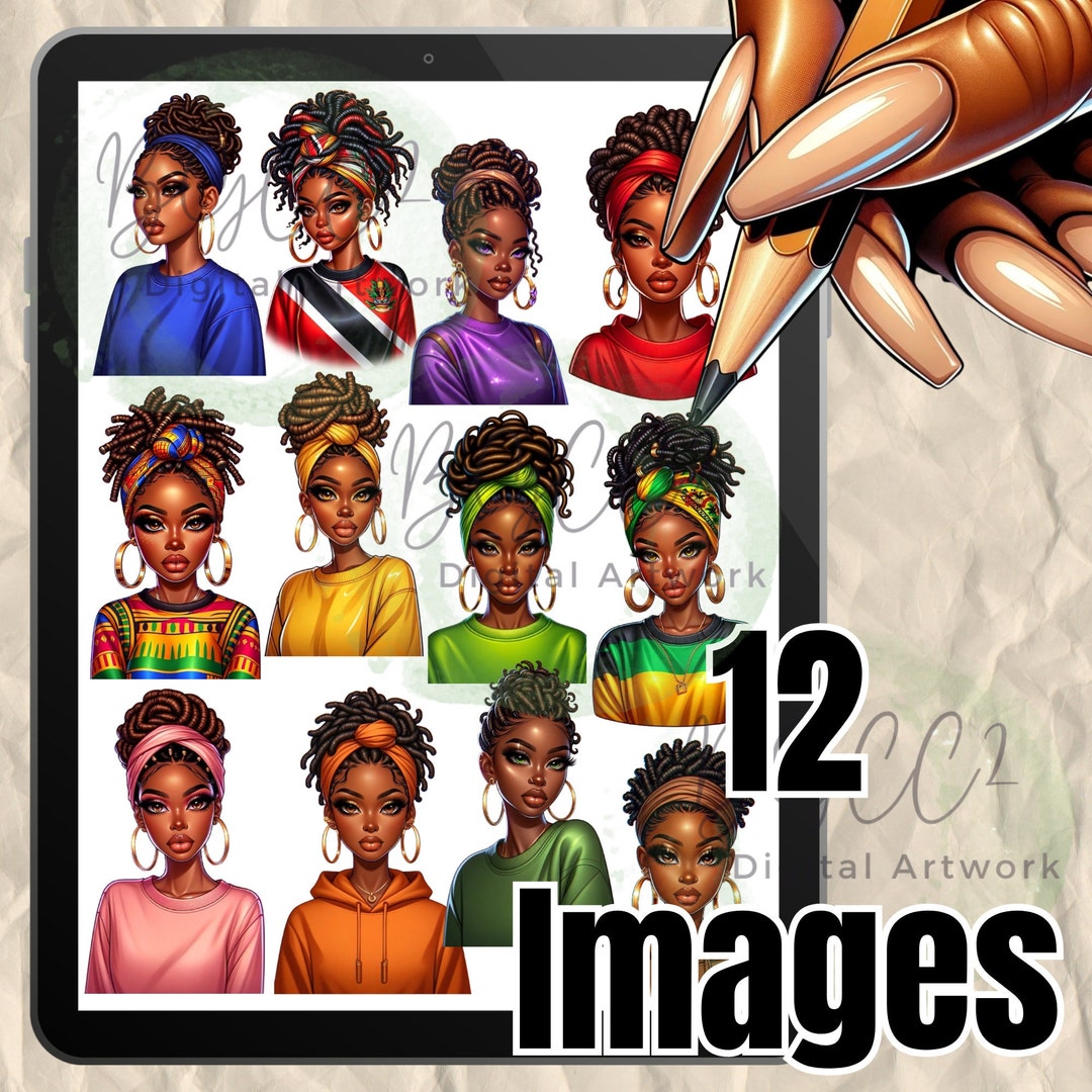 Afro Black Girl Clipart Bundle: Black Woman Art (digital Download) - Etsy