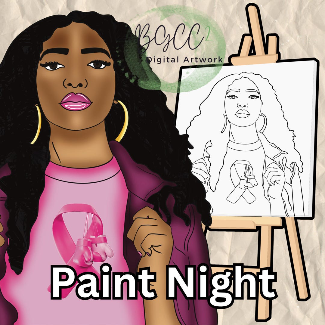 Cancer Awareness Paint Night Canvas: DIY Party Template (digital ...
