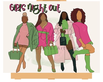 Black Girl Clipart: Girls Night Out DIY Canvas (PNG Digital Download ...