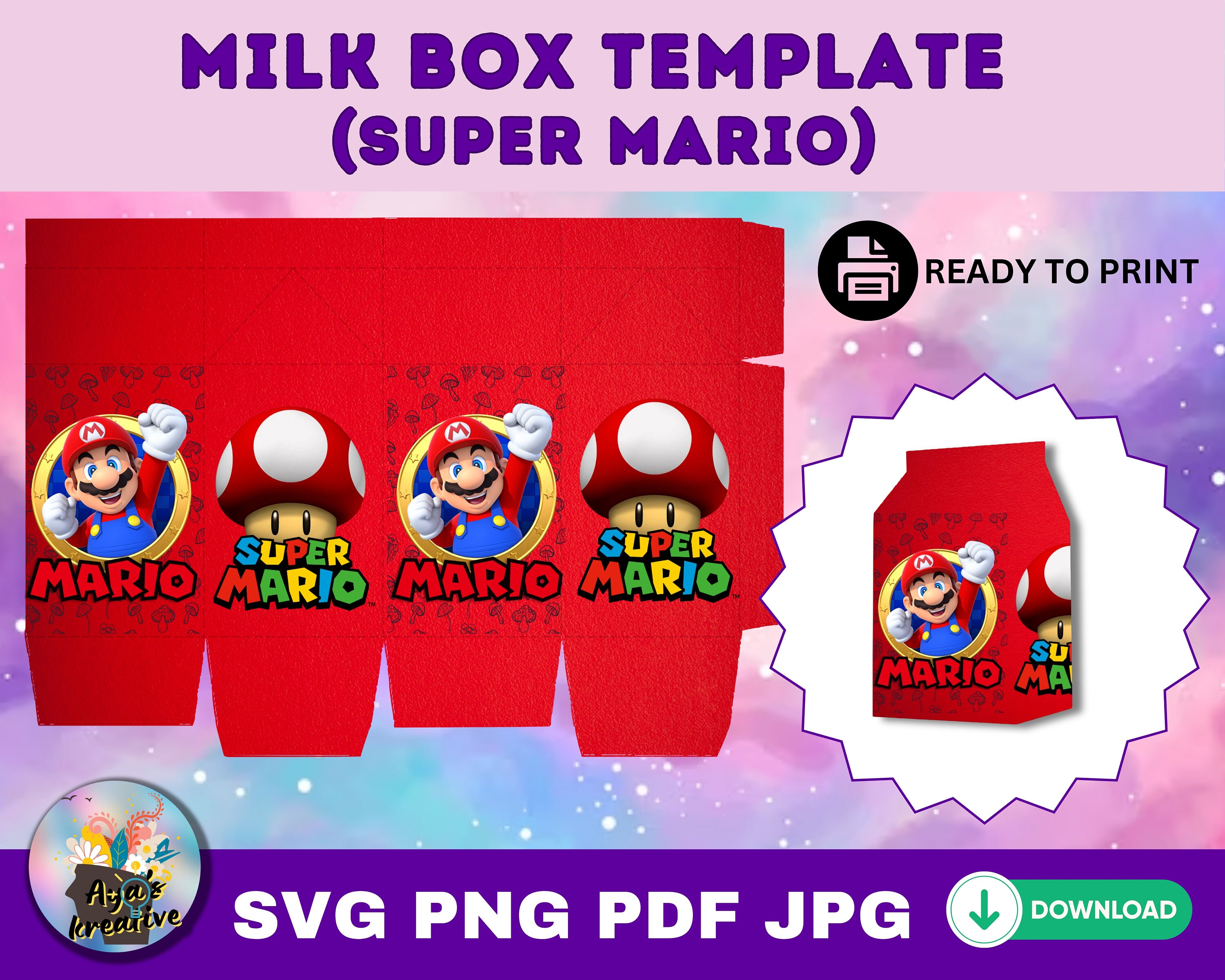Super Mario Milk Box Template, Milk Favor Box Svg, Milk Carbon Template ...