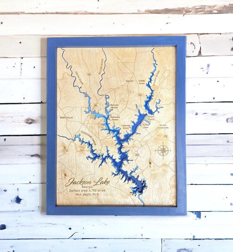 Lake Allatoona 3D Framed Picture Map, Wooden Engraved Map, - Etsy