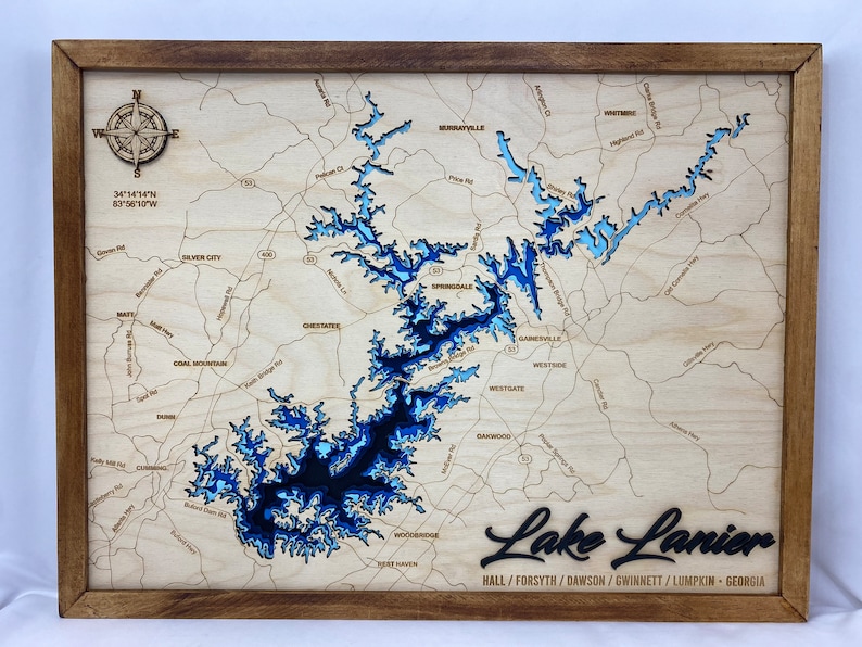 Lake Lanier 3D Framed Picture Map Lake Sidney Lanier Wooden - Etsy