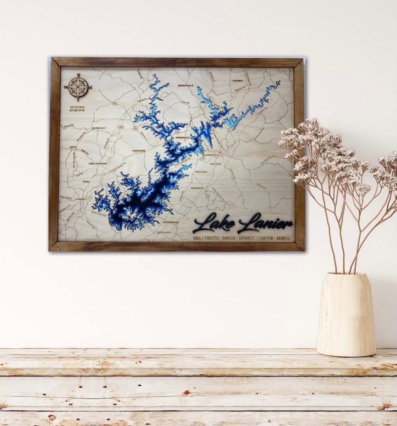 Lake Lanier 3D Framed Picture Map Lake Sidney Lanier Wooden - Etsy